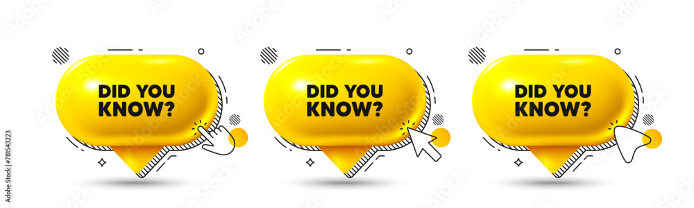 Chat speech bubble 3d icons. Did you know tag. Special offer question ...