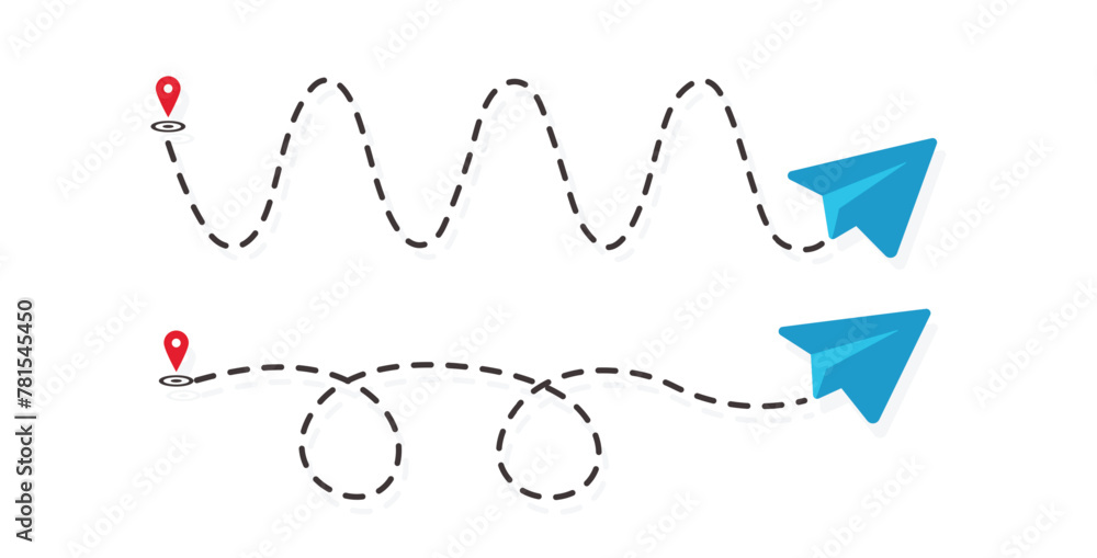 Paper plane with a dotted line, Vector paper airplane. Outline flying ...