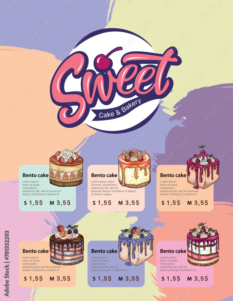 Hand drawn vector template of menu with desserts, sweets and bakery ...