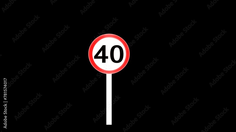 Showing speed limit Traffic sign on highway full of cars. 40 km speed ...