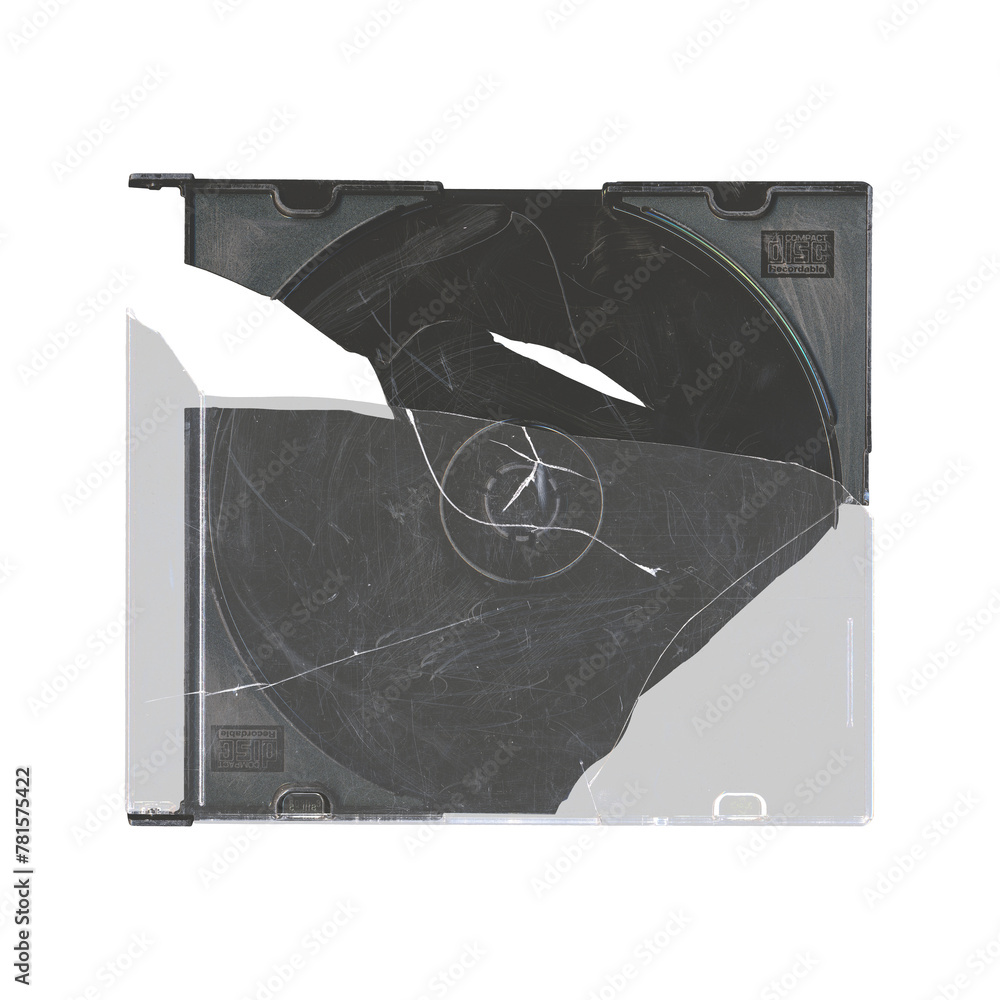 isolated old cracked music CD disc jewel case without compact disk and ...