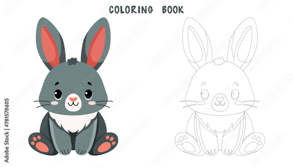 Coloring book of cute little rabbit. Coloring page of cute animal ...