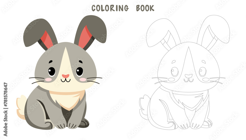 Coloring book of cute little rabbit. Coloring page of cute animal ...