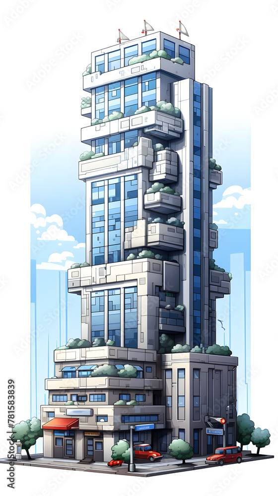 Illustrated 8 bit Pixel skyscraper, 8 bit skyscraper, pixel world, 8 ...