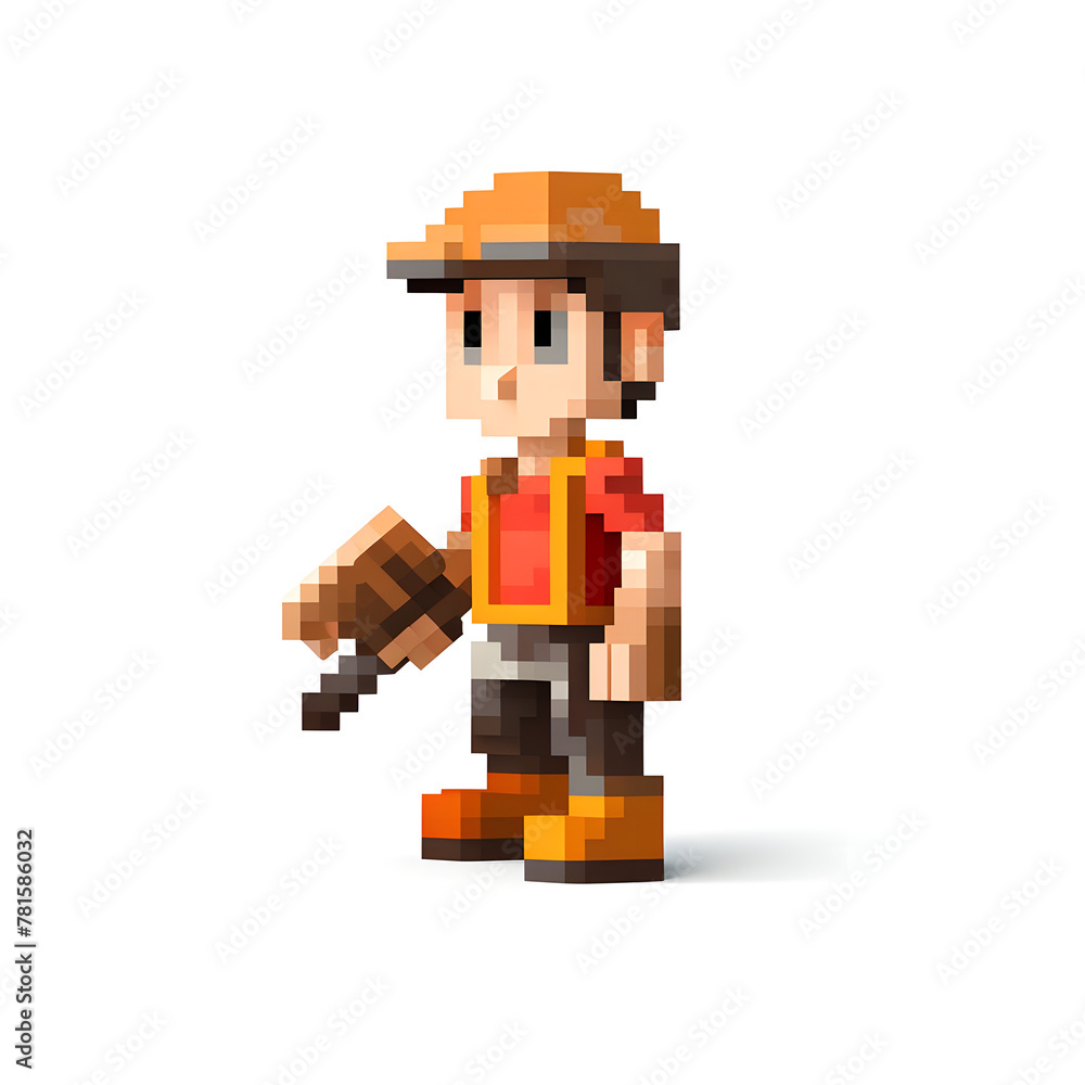 Illustrated Pixel cartoon character with white background, 8 bit Pixel ...