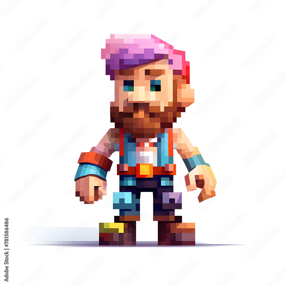Illustrated Pixel cartoon character with white background, 8 bit Pixel ...