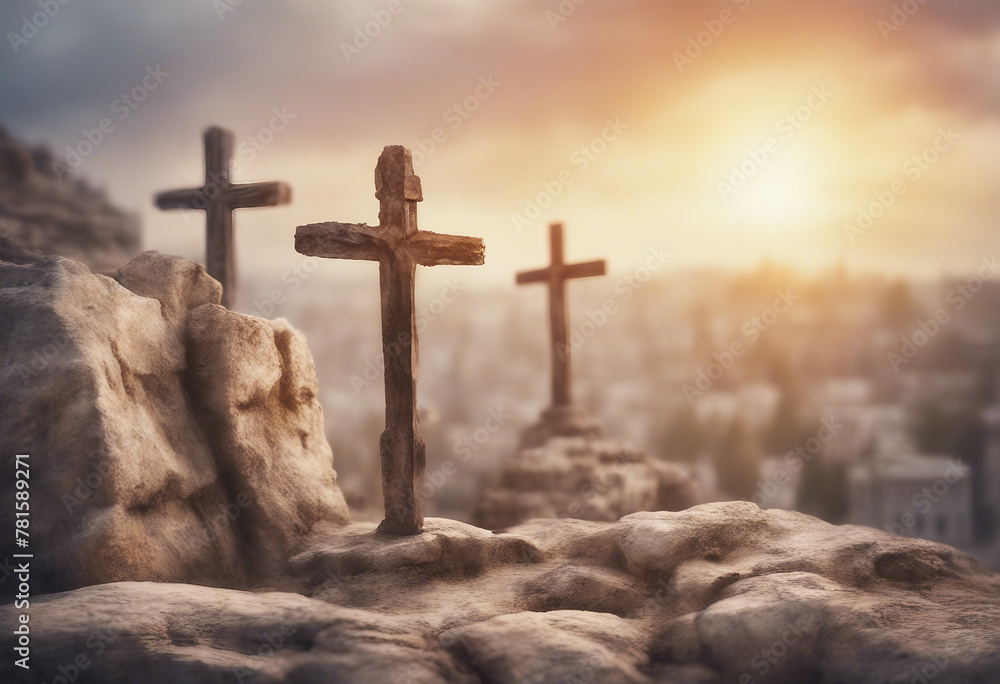View on the three Crosses on Golgotha from the Holy Sepulchre at ...