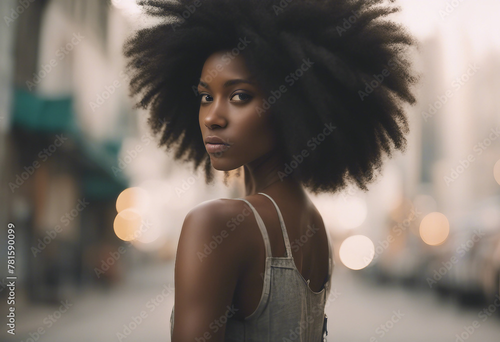 Combing long afro hair Beautiful afro girl portrait with big afro bob ...