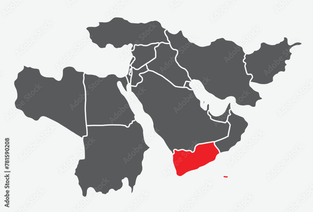 Red simple blank political map of YEMEN with thick white borders on ...