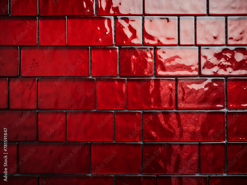 Wall showcases modern glossy red tile mosaic clay pottery Stock ...
