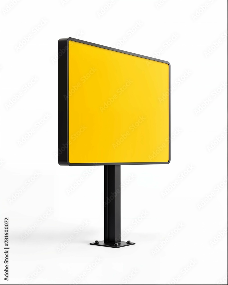 3D rendering of a yellow billboard with a black frame on a pole ...