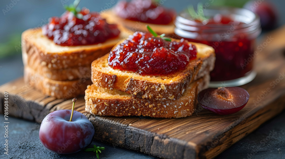 Vibrant homemade sugar-free jam spread on a slice of whole grain toast ...