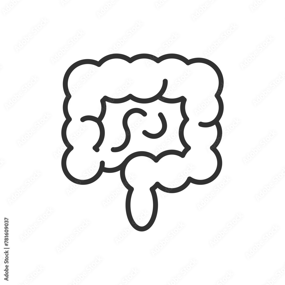 Intestines, linear icon. The large intestine and the small intestine ...