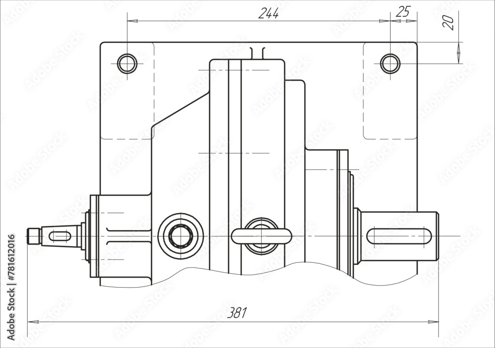 Assembly drawing of reducer. Vector cad scheme of steel mechanical ...