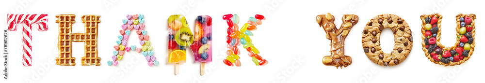 Thank You Text Made of Sweets (Candy Cane, Waffle, Candy Hearts, Pop ...