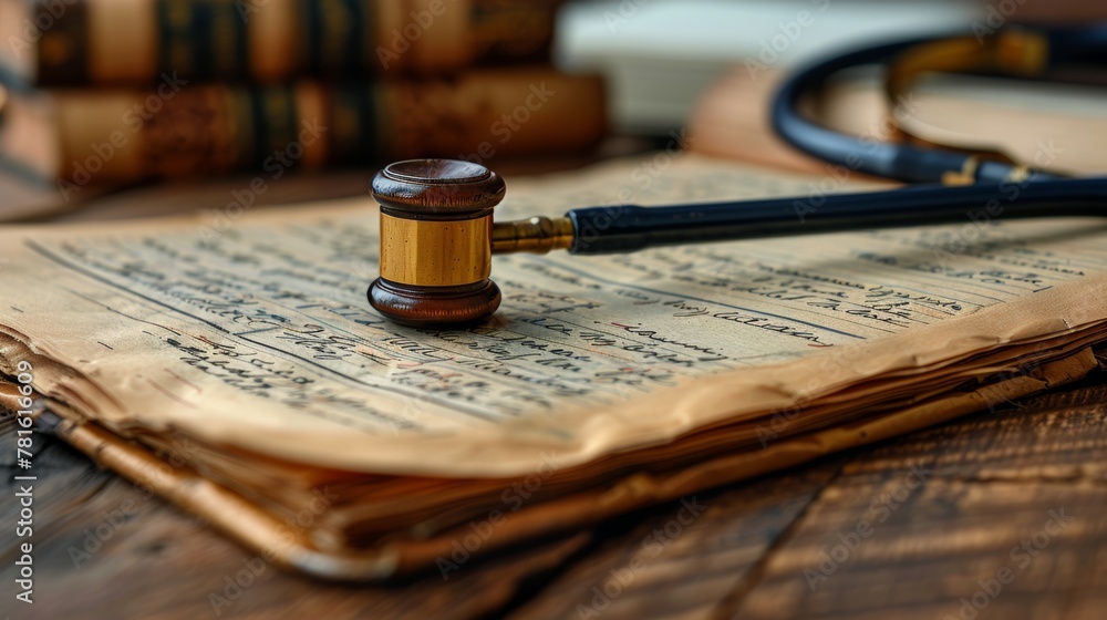 On the table, there is an old medical card for the disease, an old ...