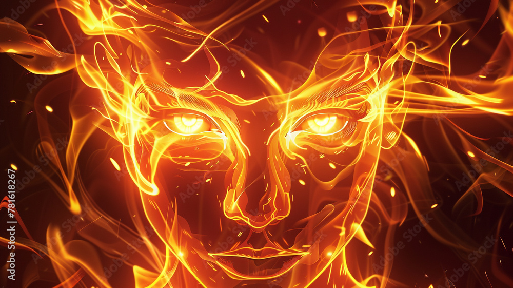 An elemental graphical vector face representing the power of fire, with ...