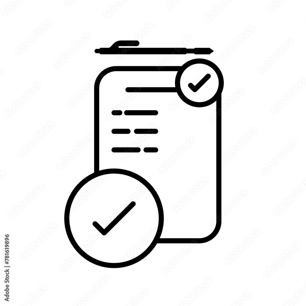Document with a check mark vector. Checklist linear icon. A sheet with ...