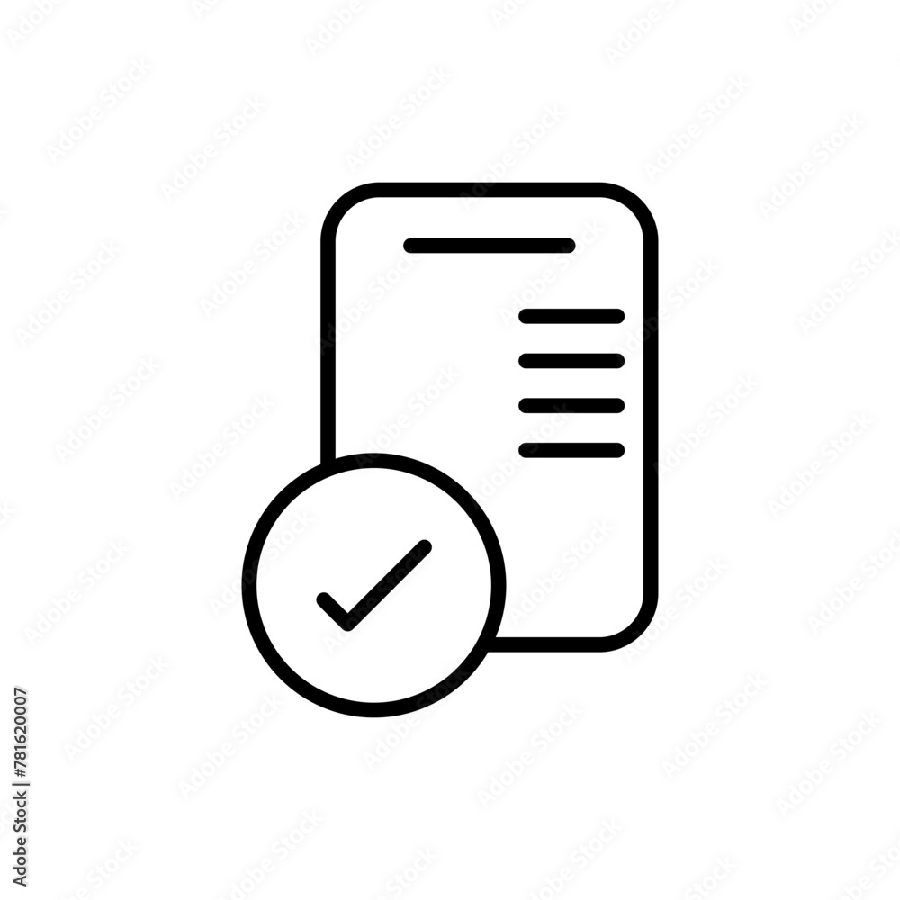 Document with a check mark vector. Checklist linear icon. A sheet with ...