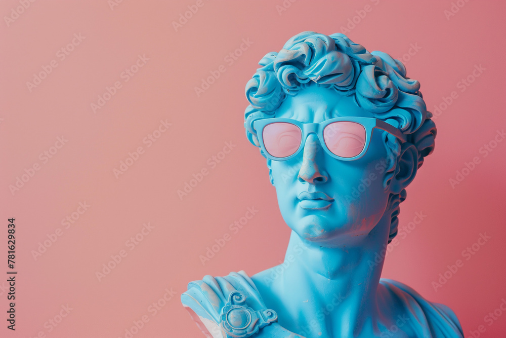 Greek statue on a pink background. Gypsum statue of David head. Plaster ...