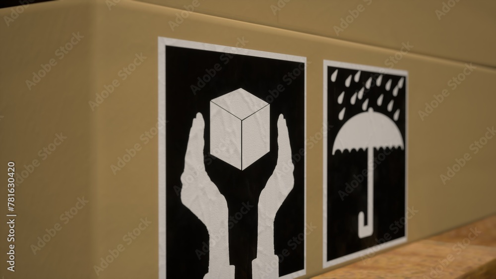 Cargo boxes and containers labeled with tracking numbers and shipment ...