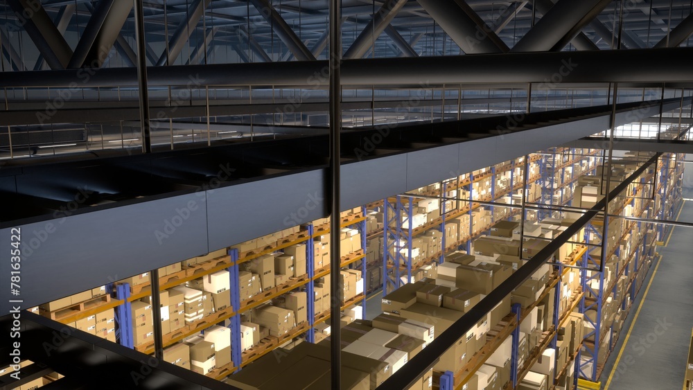 Distribution center housing merchandise for supply chain activities ...