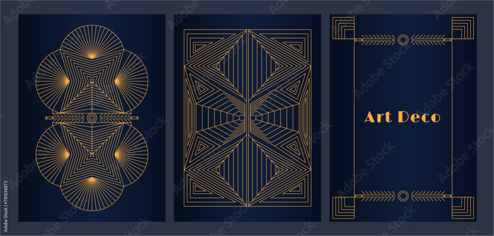 Luxury art deco cover and frame design set. Linear style geometric ...