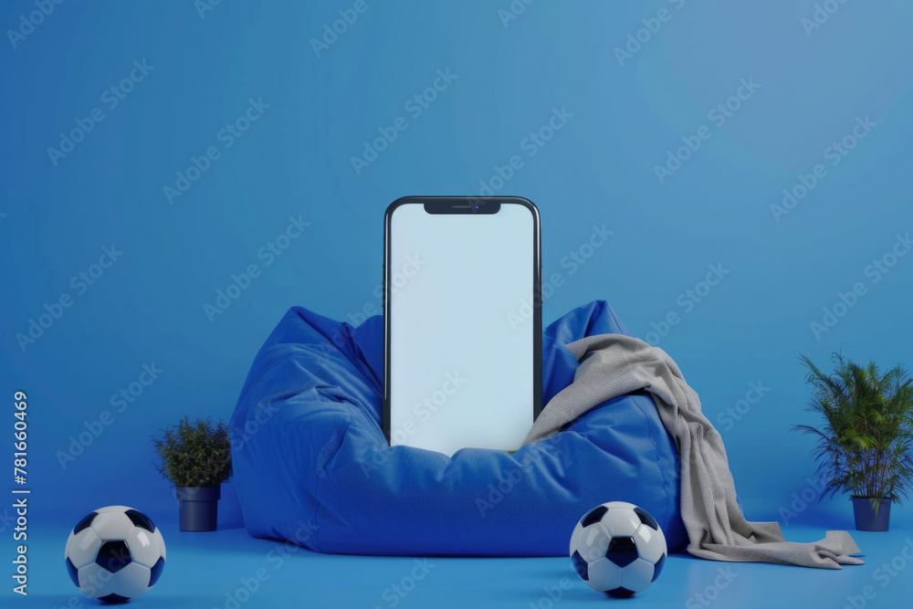 mockup of a gigantic smartphone with a blank white screen on a blue ...