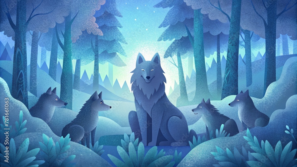 In a forest a group of wolves fiercely protect their territory ...
