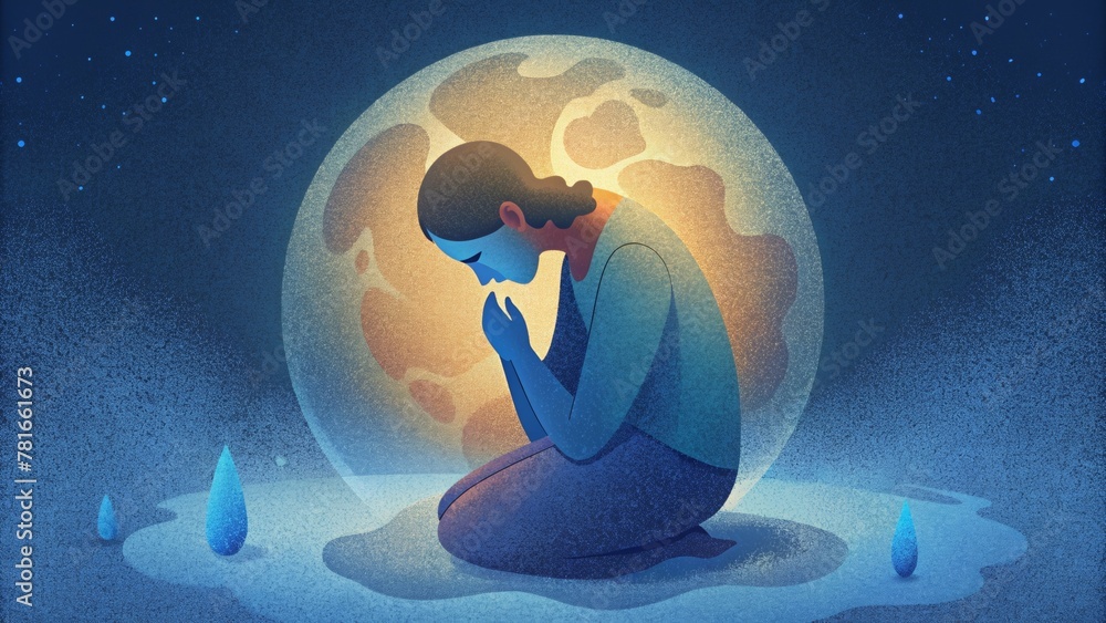 A lone Christian kneeling in front of a world map tears streaming down ...