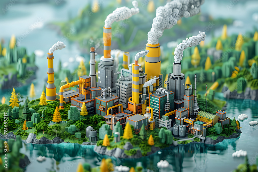 A 3D illustration of a sustainable enterprise with zero carbon ...
