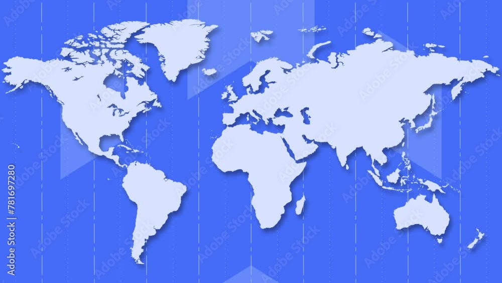 Flat world map background with animated loop animation blue world map ...