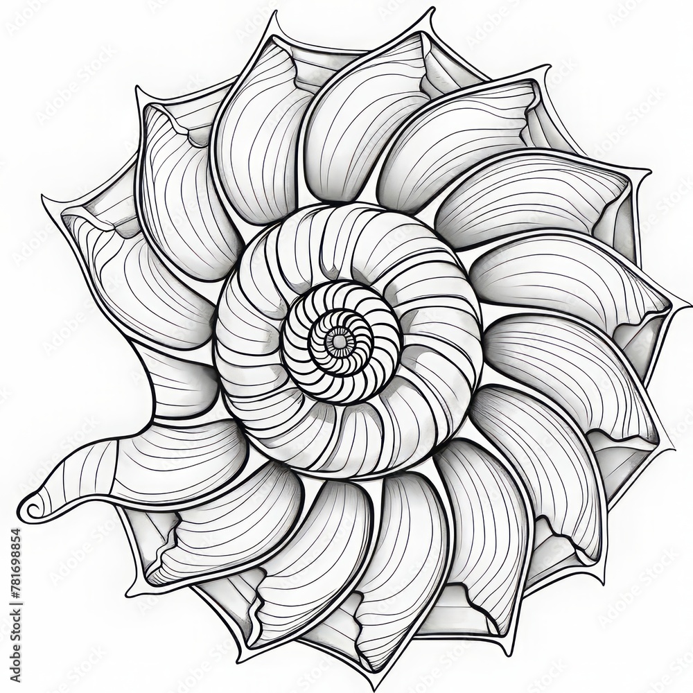 Black and white line drawing of a triton trumpet shell for coloring ...
