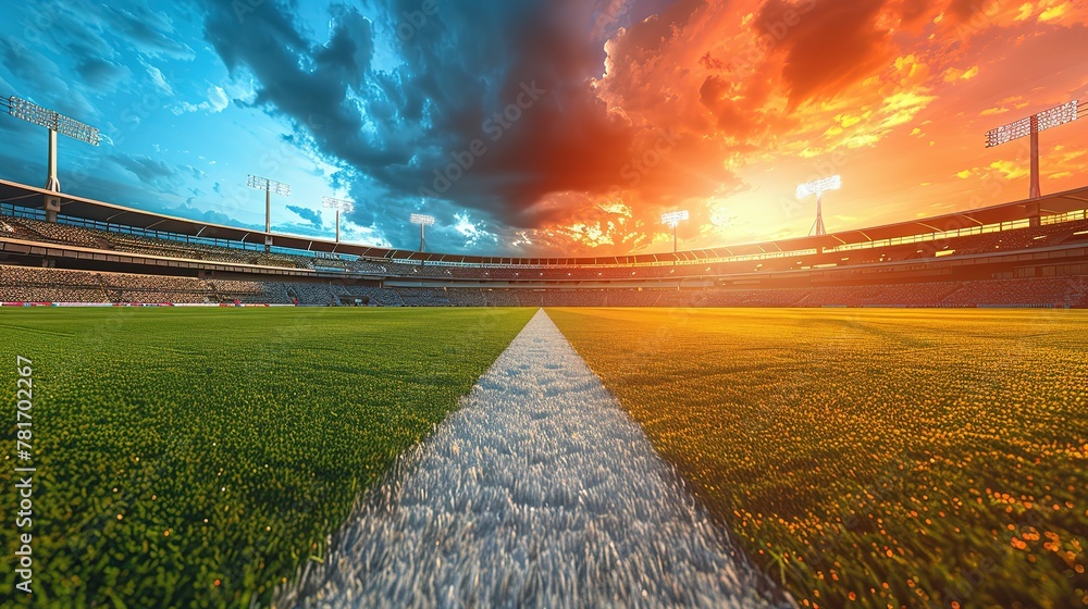 Panoramic highdefinition image of a cricket stadium showing the ...