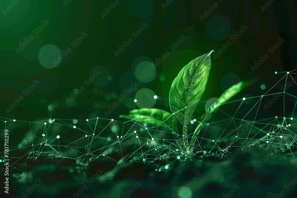 Environment conservation concept using small green plant with digital ...