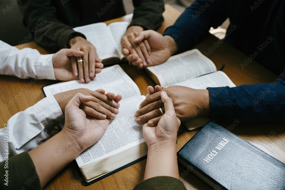 Christian Family prayer and worship. Christian group of people holding ...