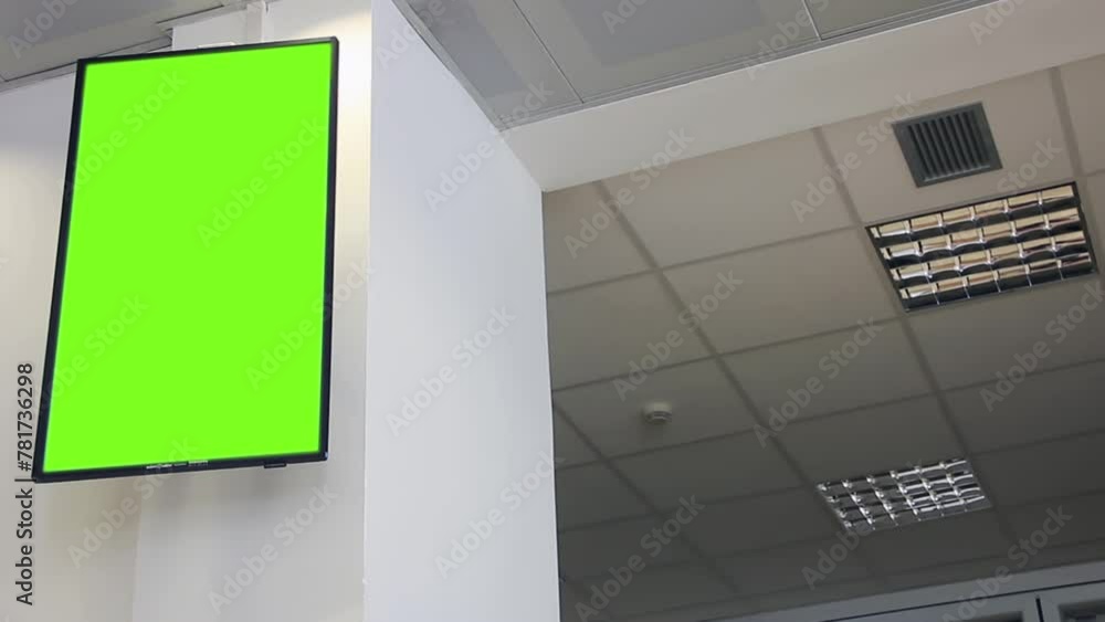 Chroma Key Green Screen Billboard in Airport Terminal. Close Up. Zoom ...