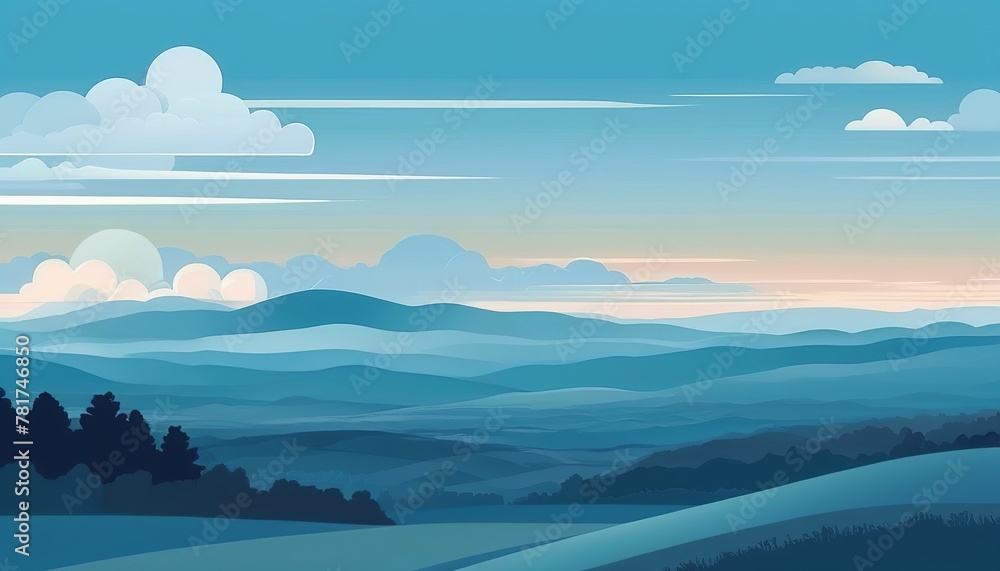 Minimalist Doodle of Blue Sky and Clouds Layers Background for Four ...