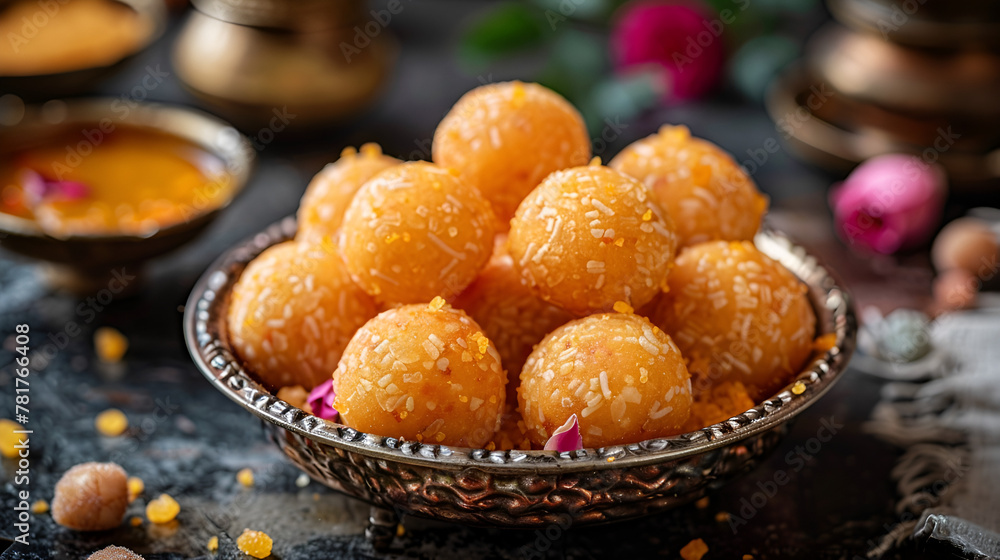 Indian Traditional Sweet Food Besan ke Laddu. Made using gram flour ...