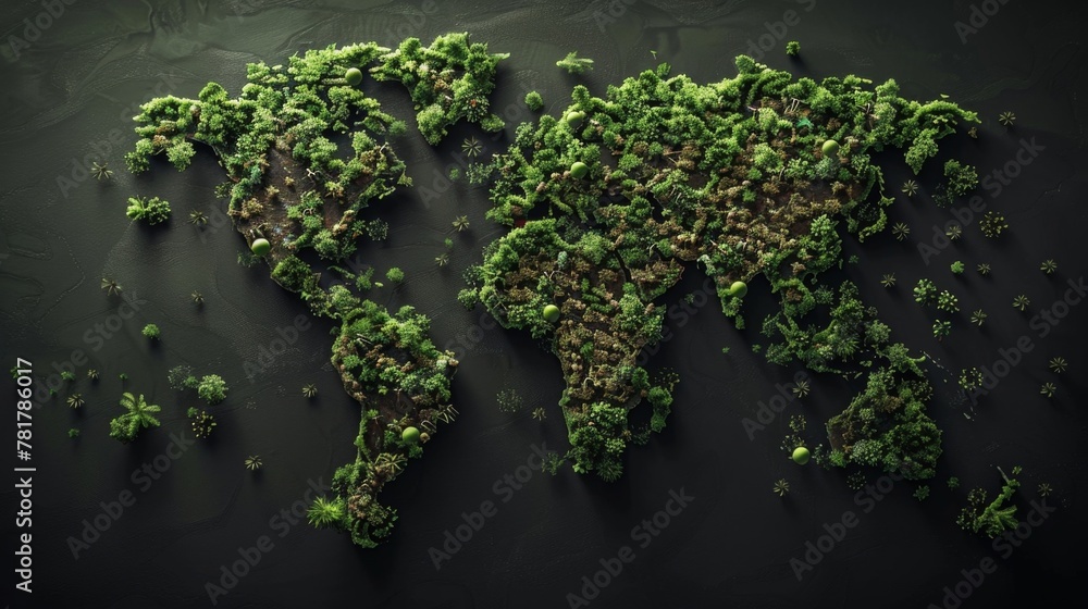 A map of the world depicted through the arrangement of trees ...