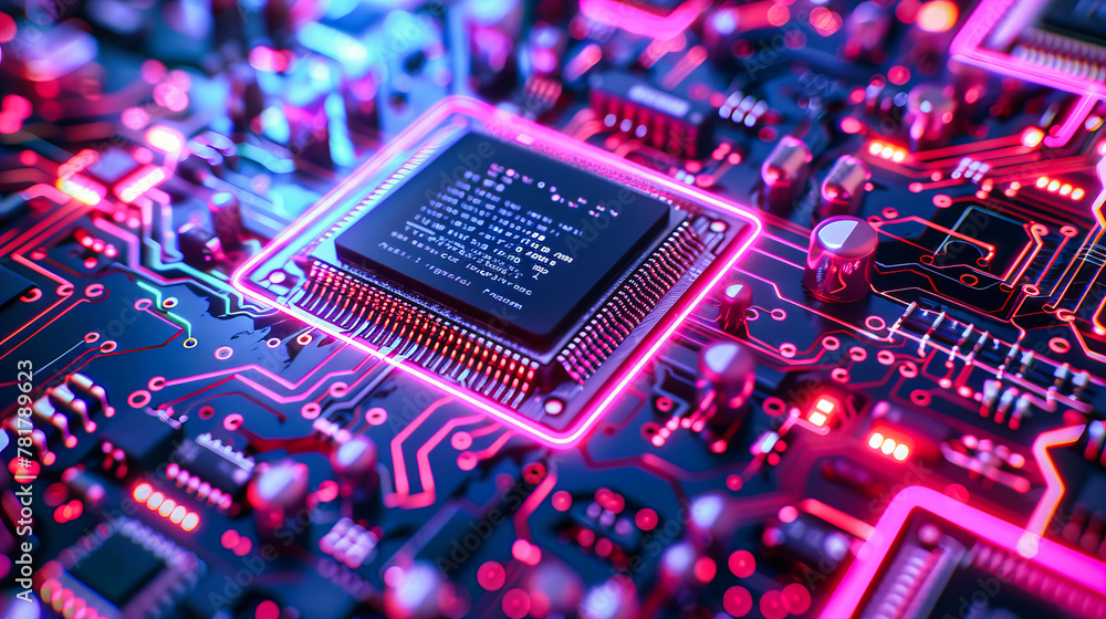 Green and Blue Digital Circuit and Processor, Abstract Computer ...