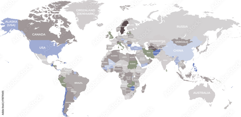 Detailed world map with countries names Stock Vector | Adobe Stock