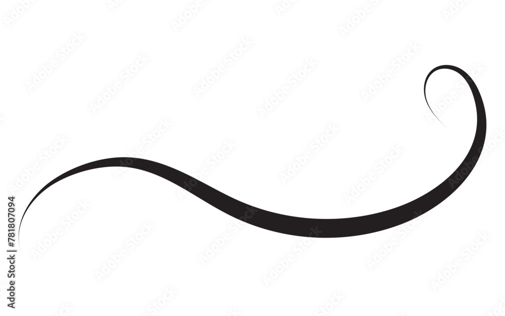 Swoosh and swash, swish vector line icon, black underline set, hand ...
