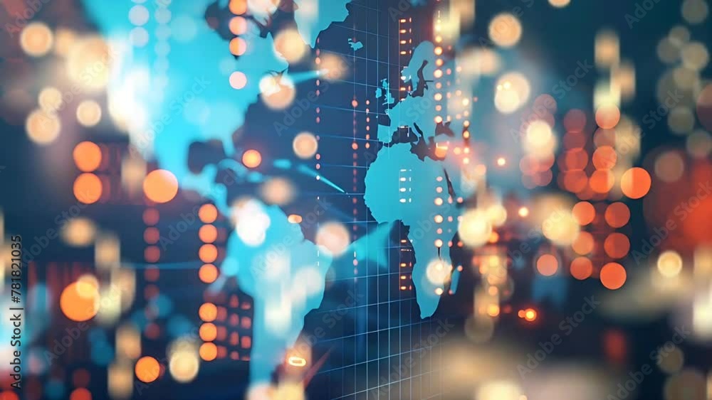 digital map of the world with glowing connections between cities ...