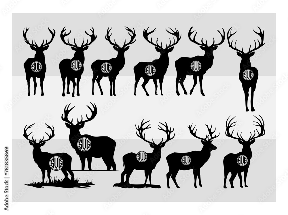 Vecteur Stock Deer Circle Monogram Svg | SVG Bundle | Nature Deer Svg ...