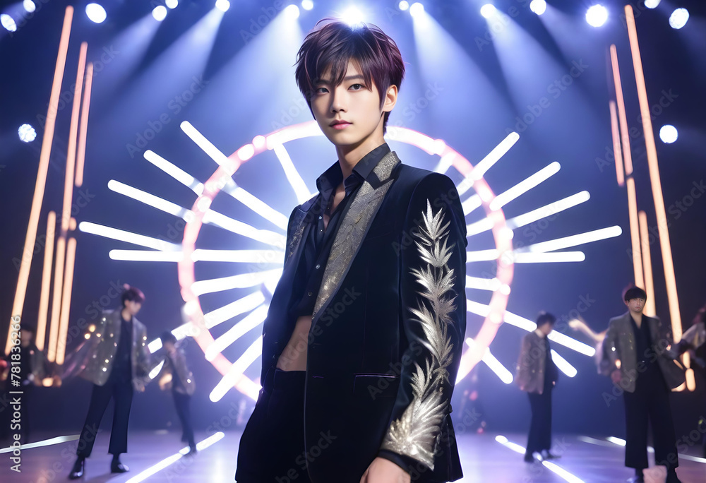 Portrait of handsome and cool Korean man like K-pop idol, stage ...
