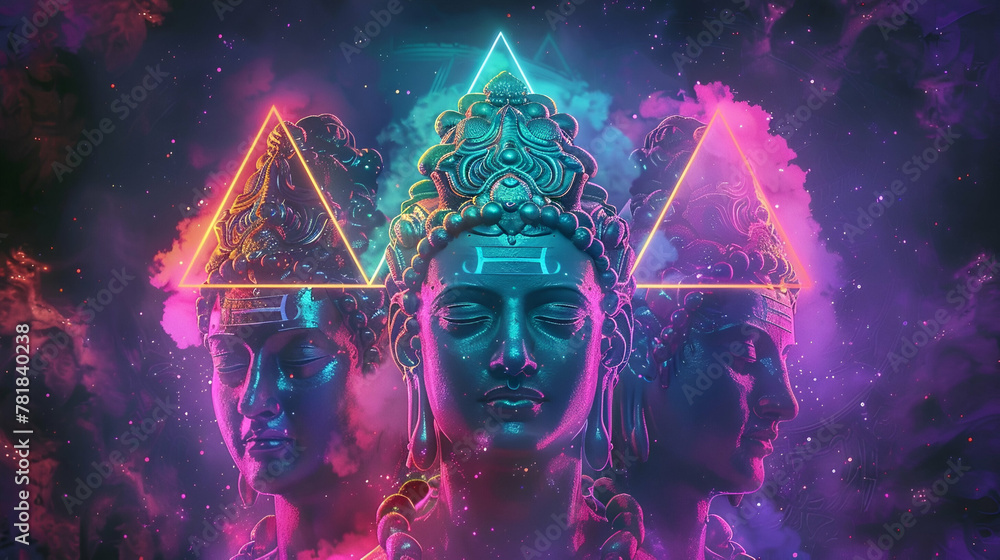 brahma, vishnu and shiva facing outward triangle formation, modern ...