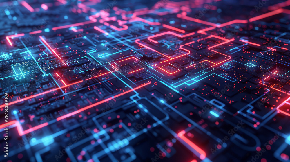 Artistic rendering of a digital labyrinth, its pathways leading to the heart of a complex AI ...
