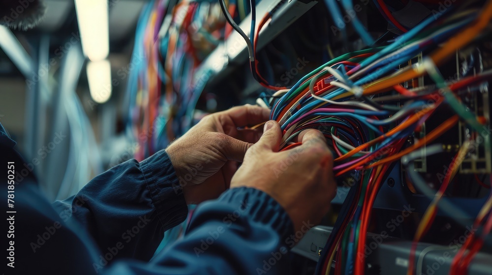 An expert technician inspecting a main wiring harness for quality ...