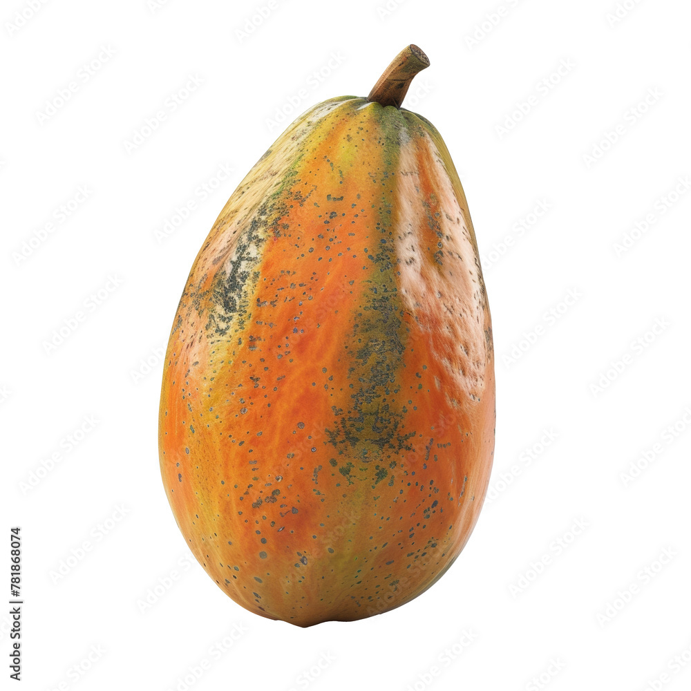 Whole Ripe Papaya with Textured Skin on Transparent Background ...